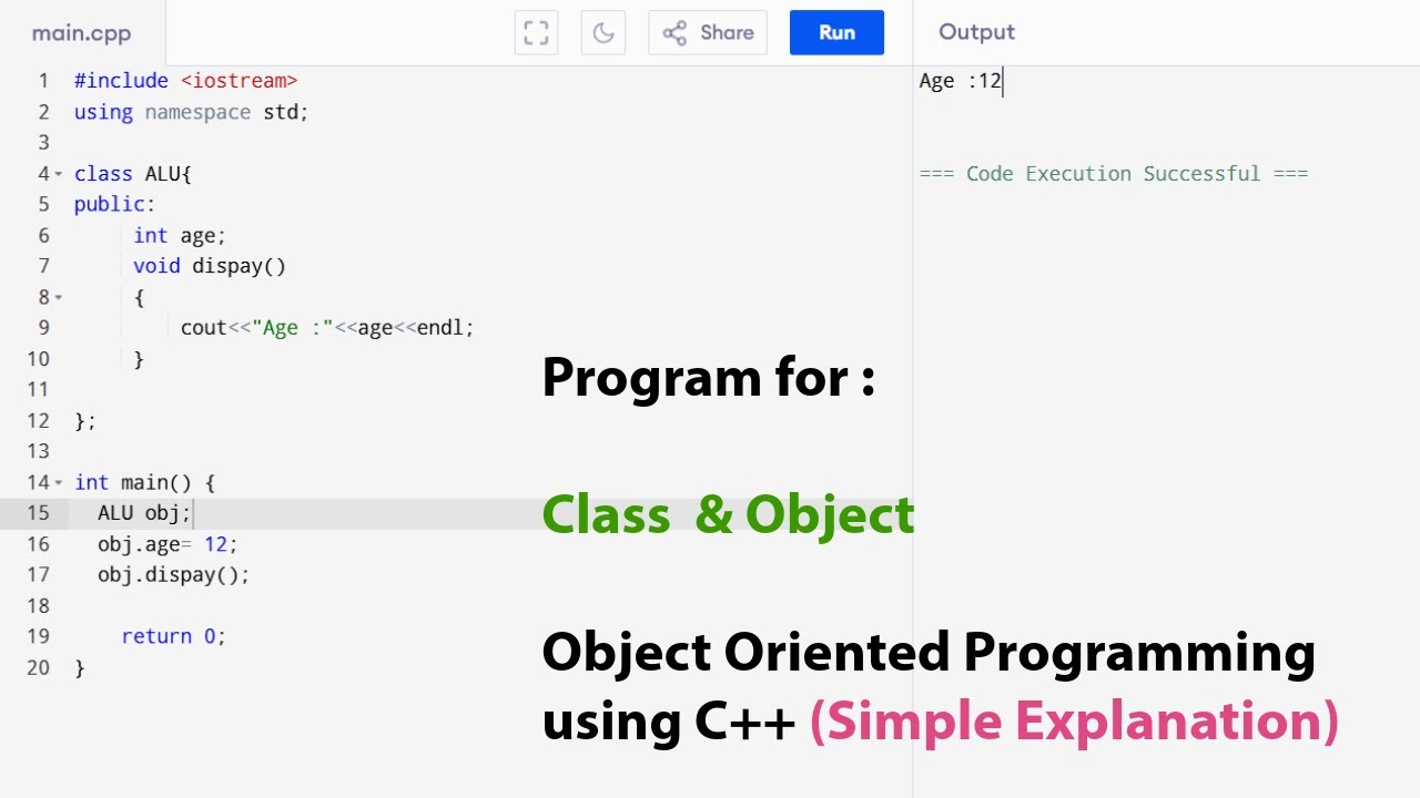 Program for Class & Objects in c++ | Simple Program| MSBTE OOP K Scheme| MSBTE 313304| CPP ...