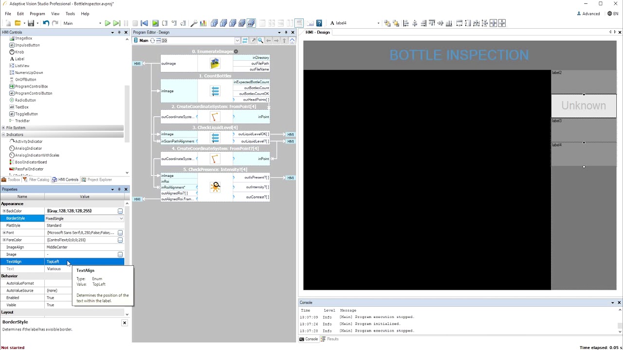 12. Adaptive Vision Studio Examples - Bottle Inspection: Visualize ...