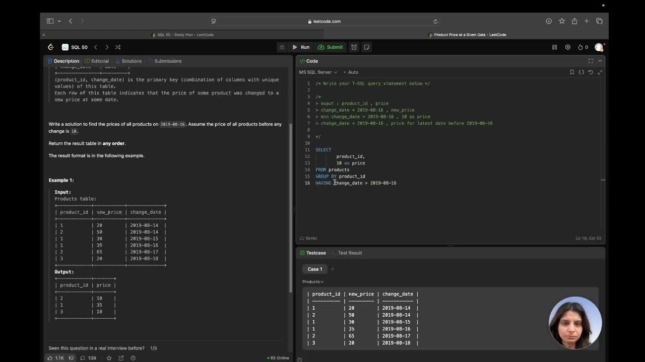 1164.Product Price at a Given Date | Leetcode | SQL - YouTube