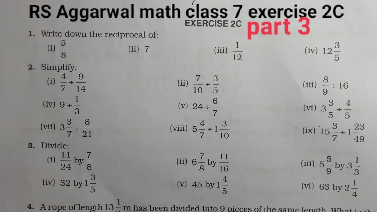 Rs Aggarwal Math Class 7 Exercise 2c ।। Class 7 Exercise 2c Rs Aggarwal