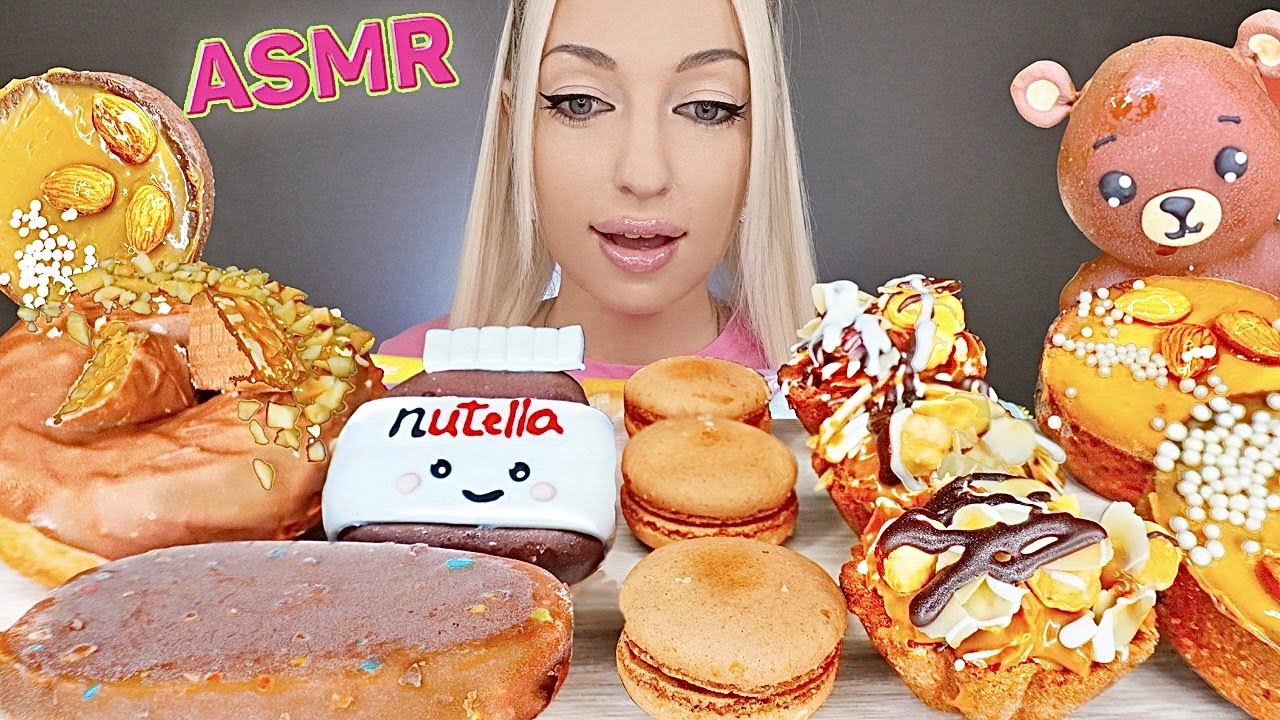 Asmr Eating Chocolate Ice Cream Caramel Cake Donut Macaroons 초콜릿
