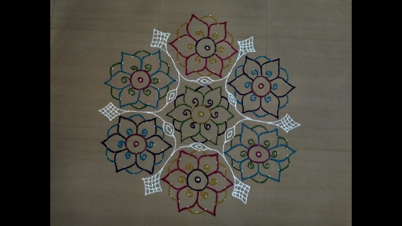 RANGOLI DESIGN WITH 21 X 11 DOTS/Deepavali kolam designs/Colourful ...