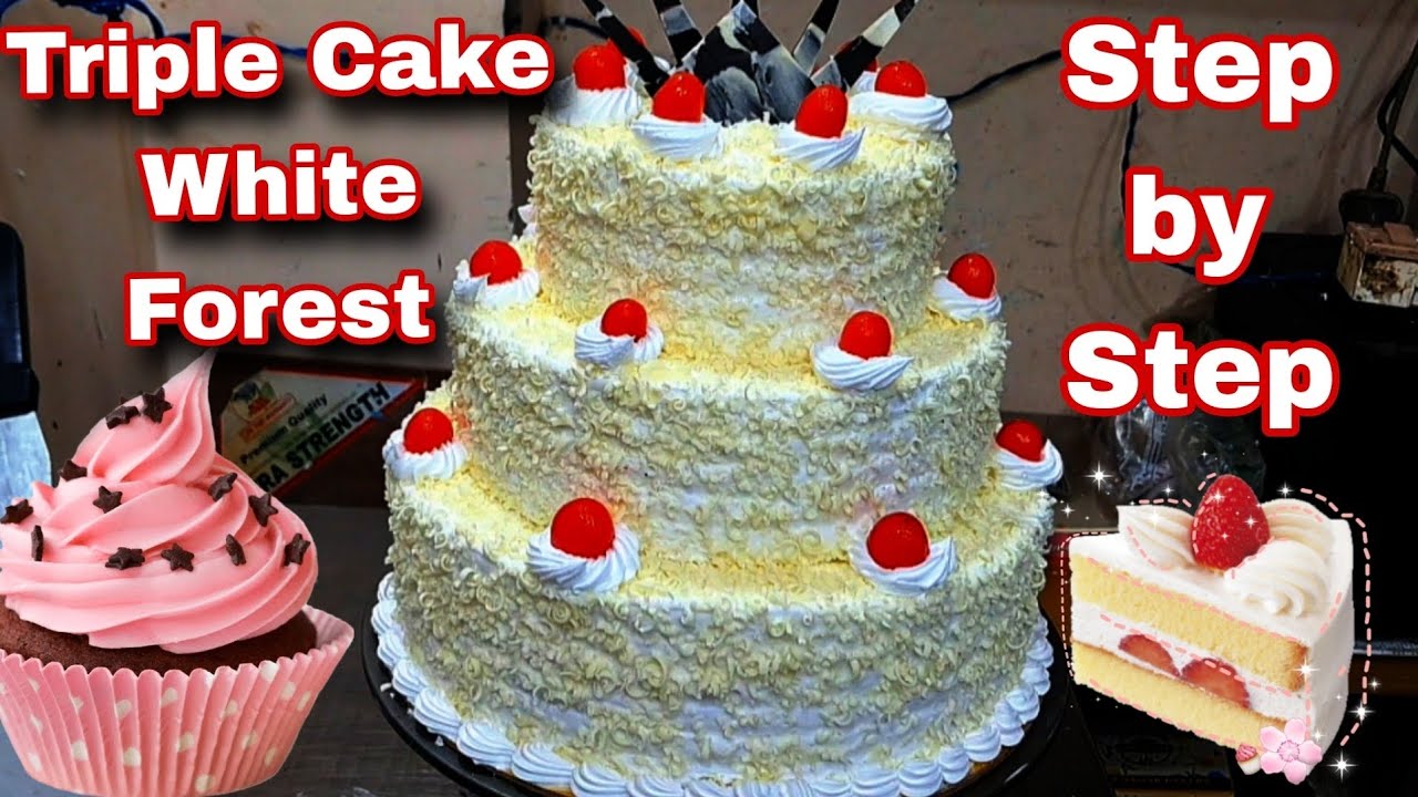 First Time Triple White Forest Cake Design | 3 step cake | easy ...
