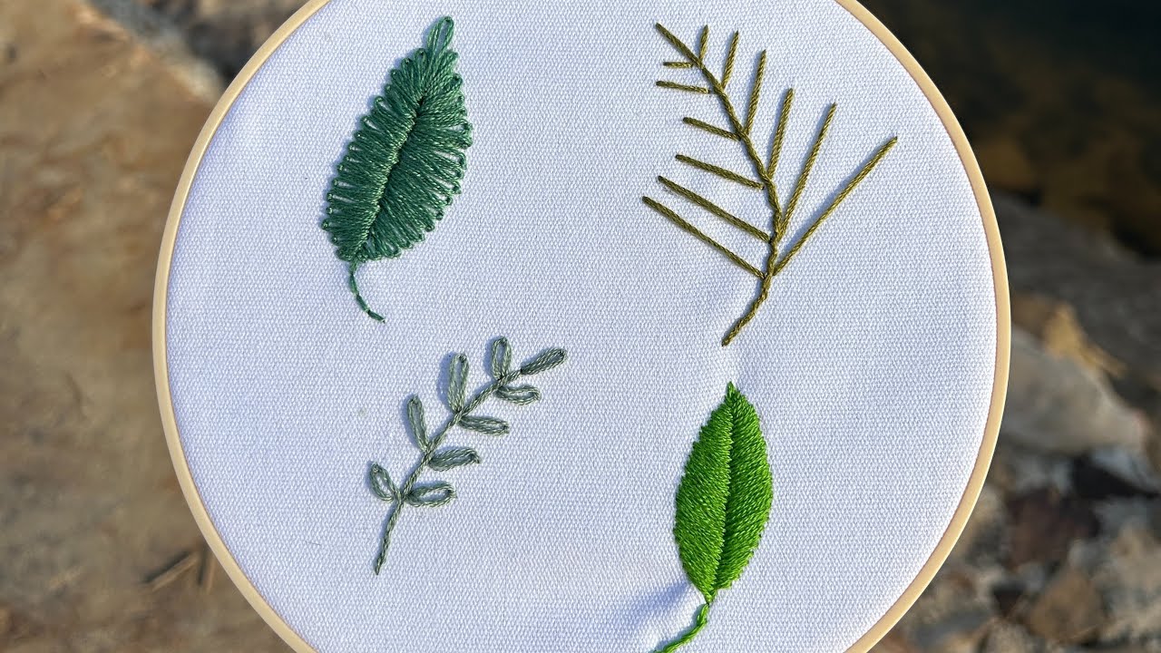 How to embroider leaves tutorial, 4 ways - YouTube