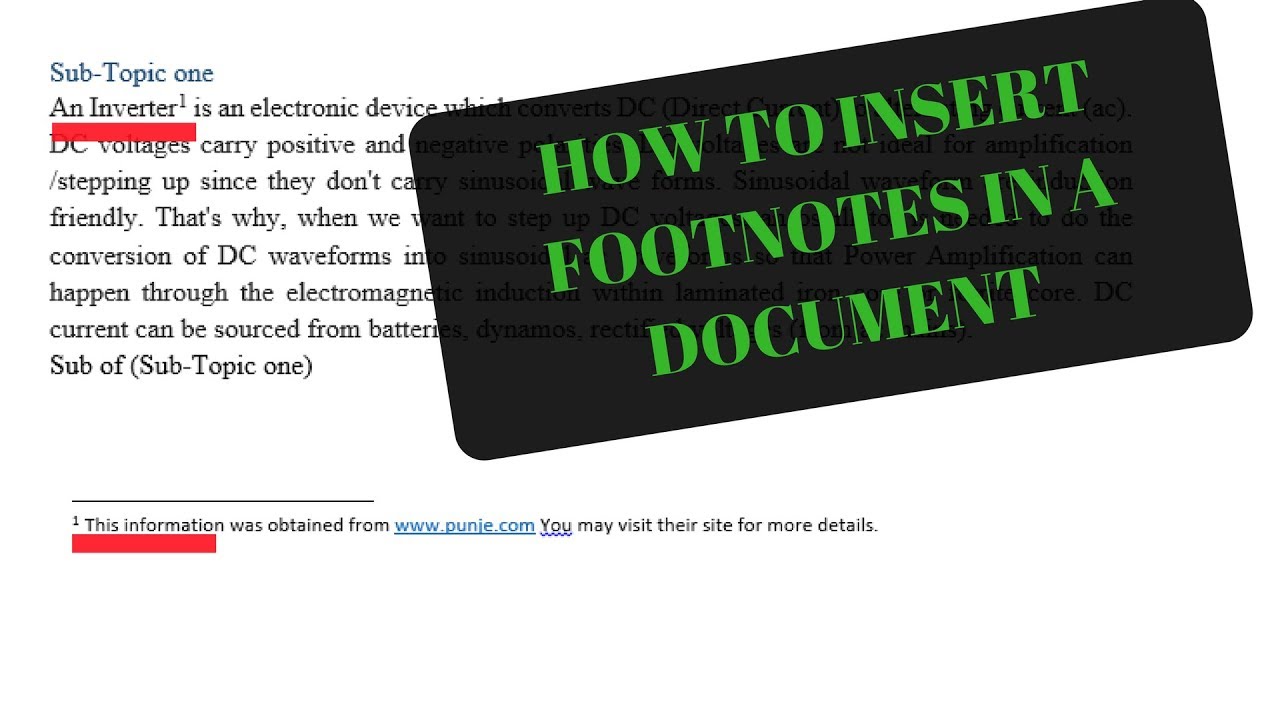 HOW TO INSERT FOOTNOTES IN A DOCUMENT - YouTube