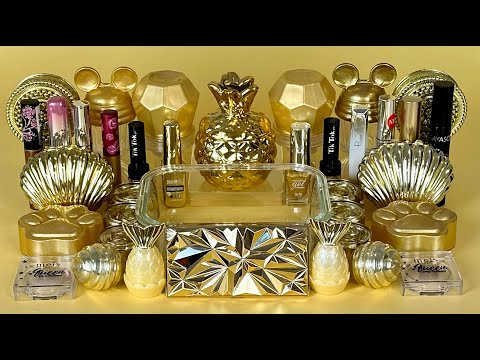 GOLD SLIME. Mixing makeup and glitter into Clear Slime. Satisfying Slime Videos 2160p.