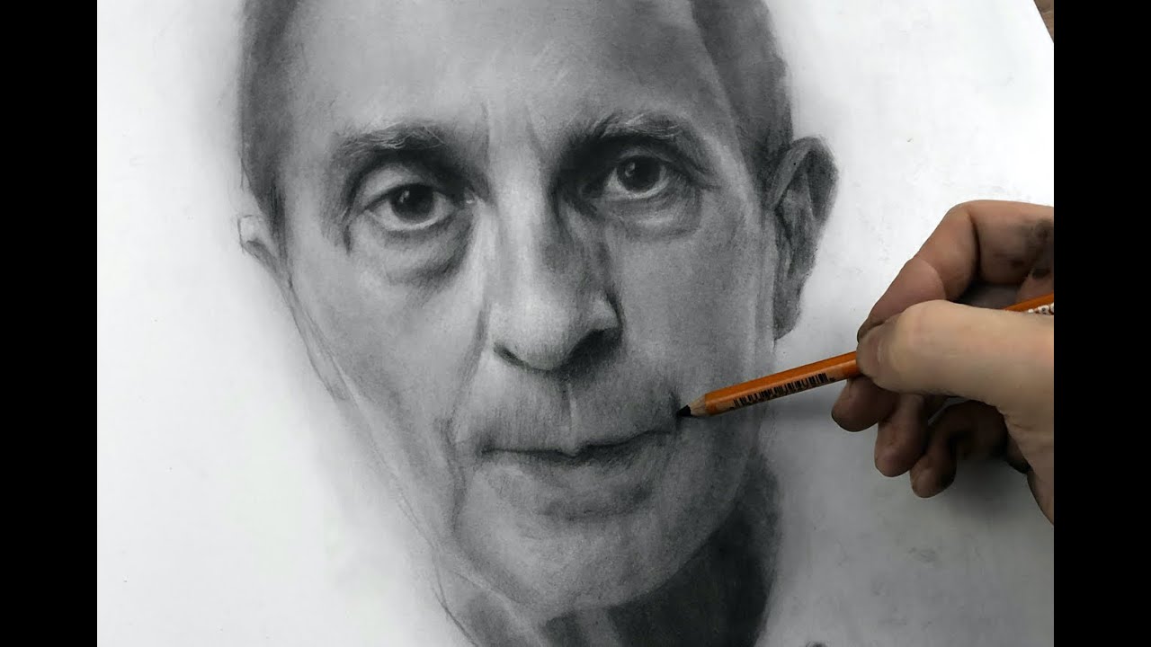 Drawing a portrait of Norman Rockwell in charcoal - YouTube
