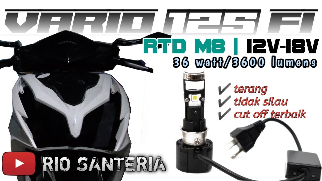 LED RTD M8 36watt | mini projie led - vario 125 fi old - YouTube
