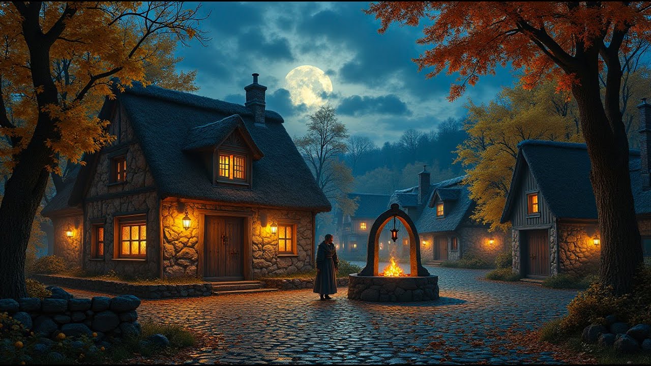 Cozy Autumn Village Medieval Ambience with Relaxing Crackling Fire and ...