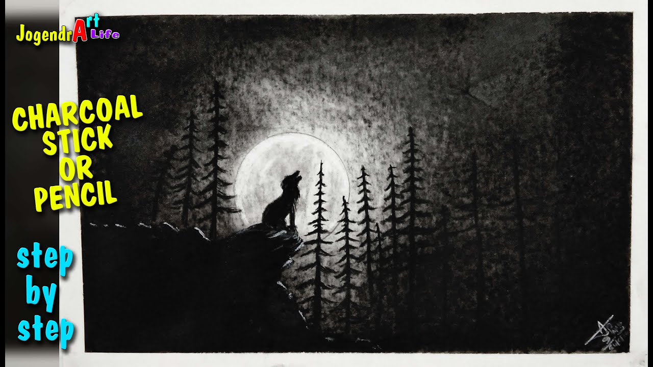 How to Draw a Moonlight Wolf with Charcoal - YouTube