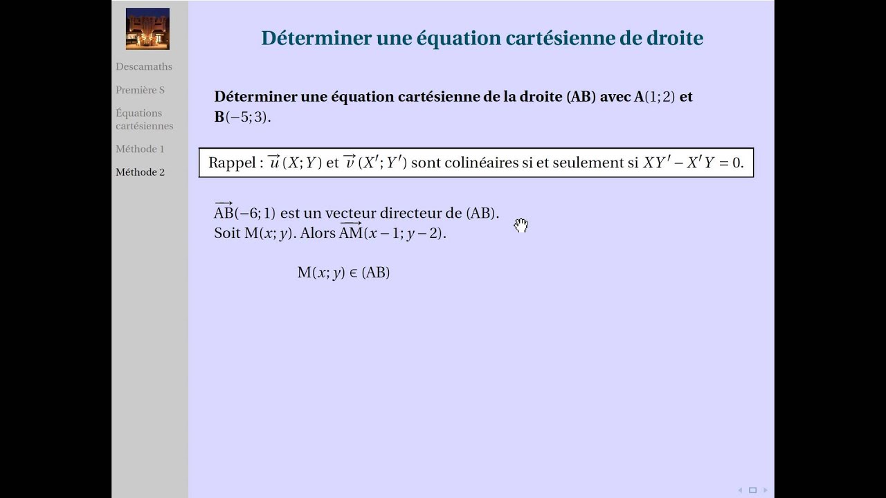 Équation cartésienne d'une droite avec un vecteur directeur - Méthode 2 ...