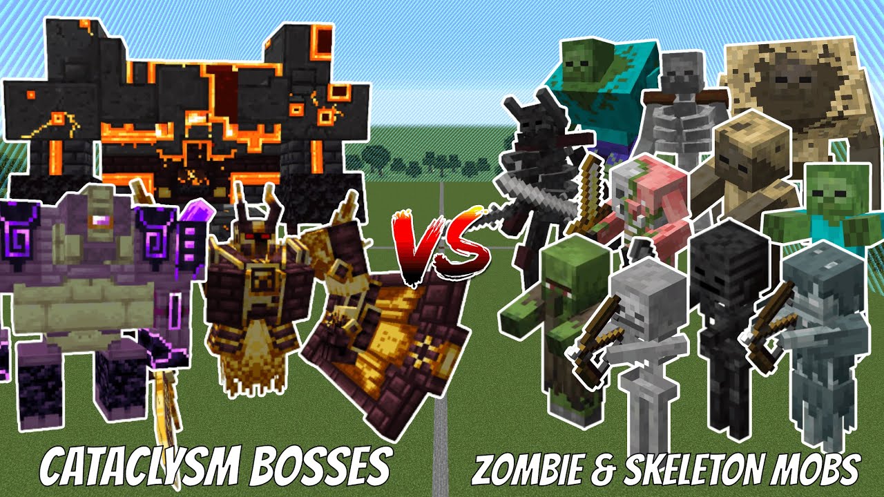 CATACLYSM BOSSES VS ZOMBIE AND SKELETON MOBS TEAM - MINECRAFT MOB ...