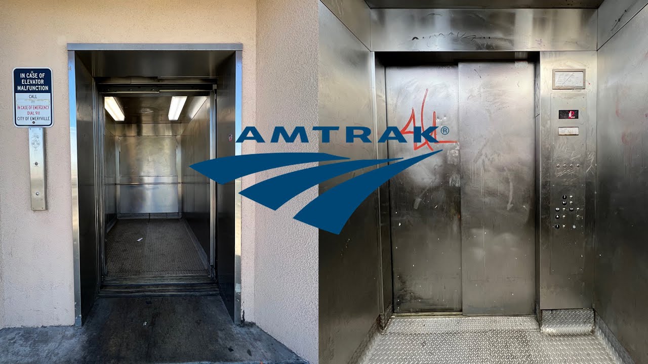 DISGUSTING Anti-Scenic Hydraulic Elevators - Amtrak Pedestrian Bridge - Emeryville, CA - YouTube