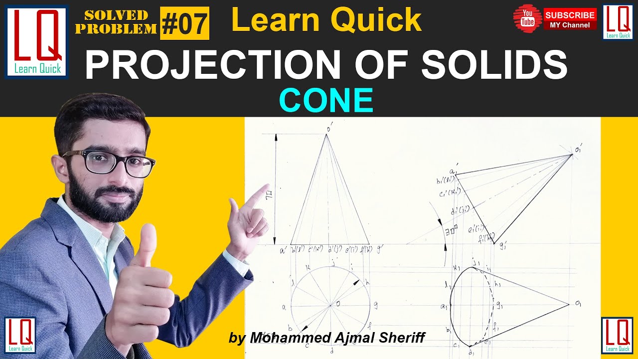Projection of Solids | Cone resting on a point | Engineering Drawing ...