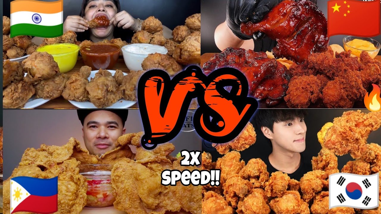 2x Speed|| SPICY FRIED CHICKEN 🔥 Mukbang korean VS Indian #mukbang # ...