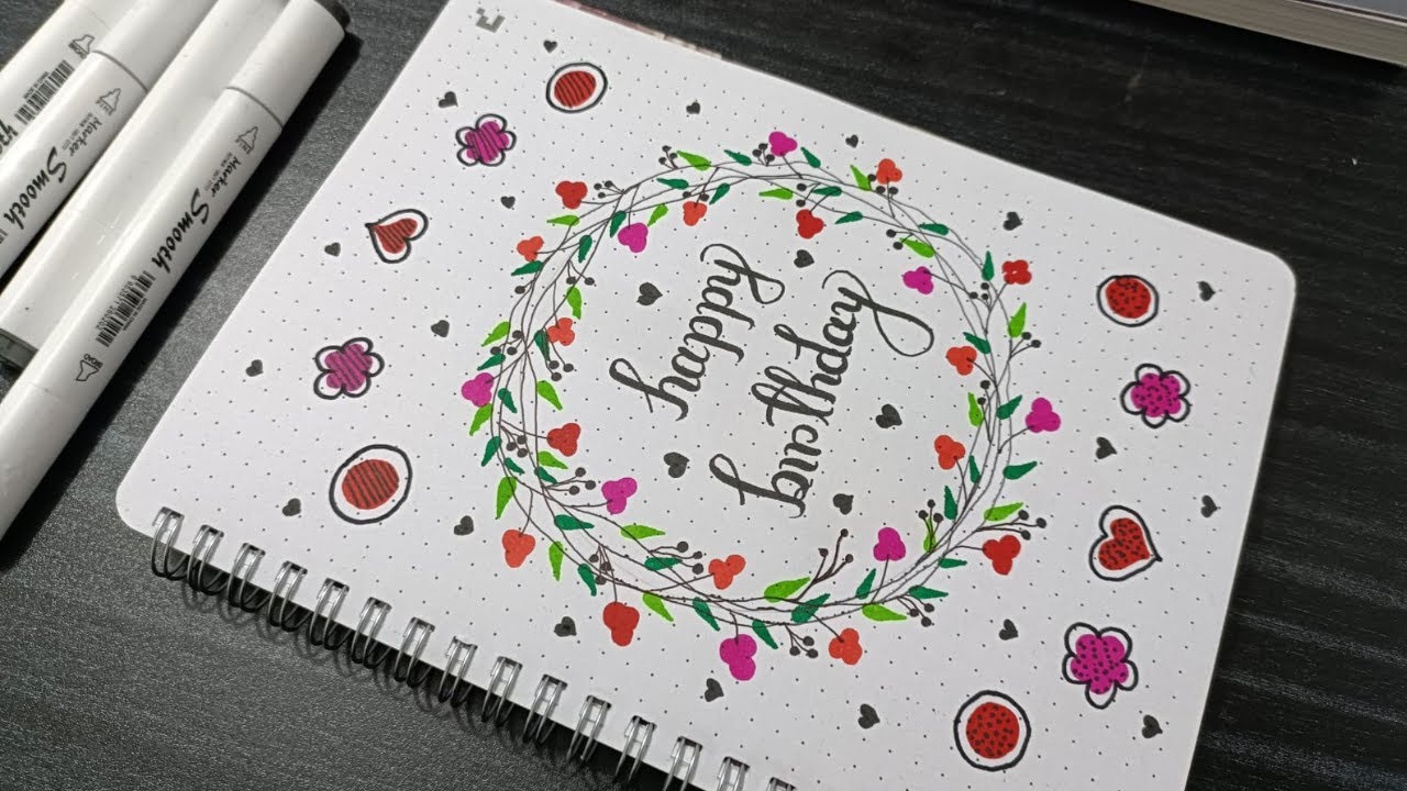 Birthday Card Making || Assignment Cover Page Design | Brush Pen ...