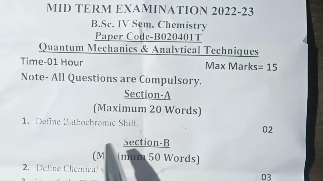 Mid term exam chemistry question paper || B.Sc 4th sem - YouTube