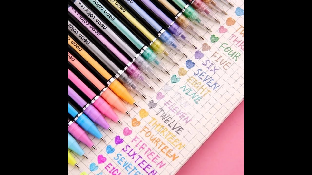 Neon Pastel Metallic Glitter Gel Pens - YouTube