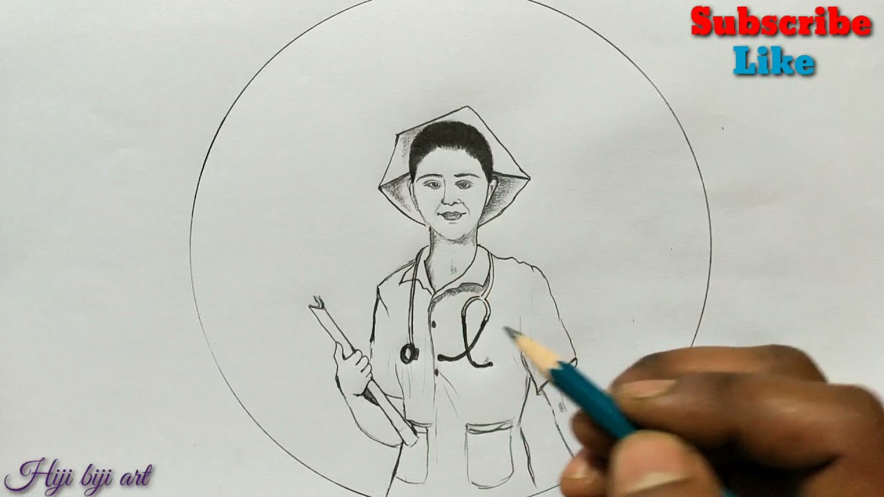 Nurses day special drawing for beginners / step by step Nurse drawing ...