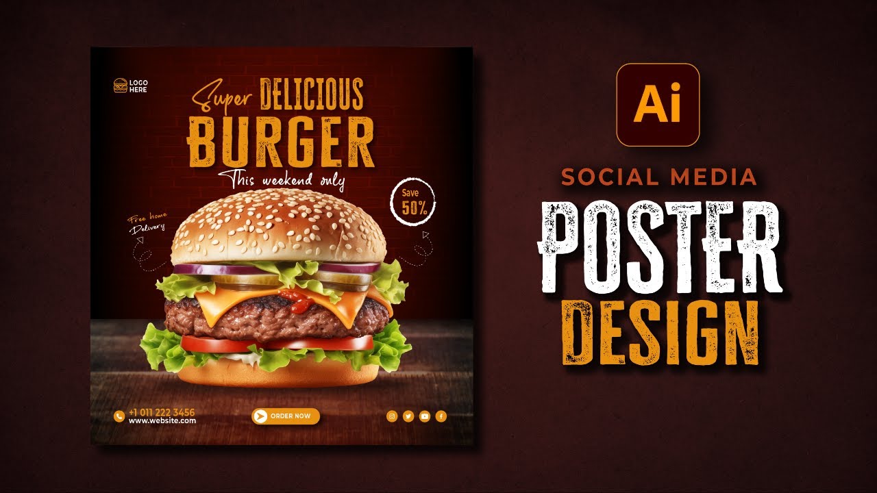 Social Media Post Design for Food Brand | Adobe Illustrator Tutorial ...