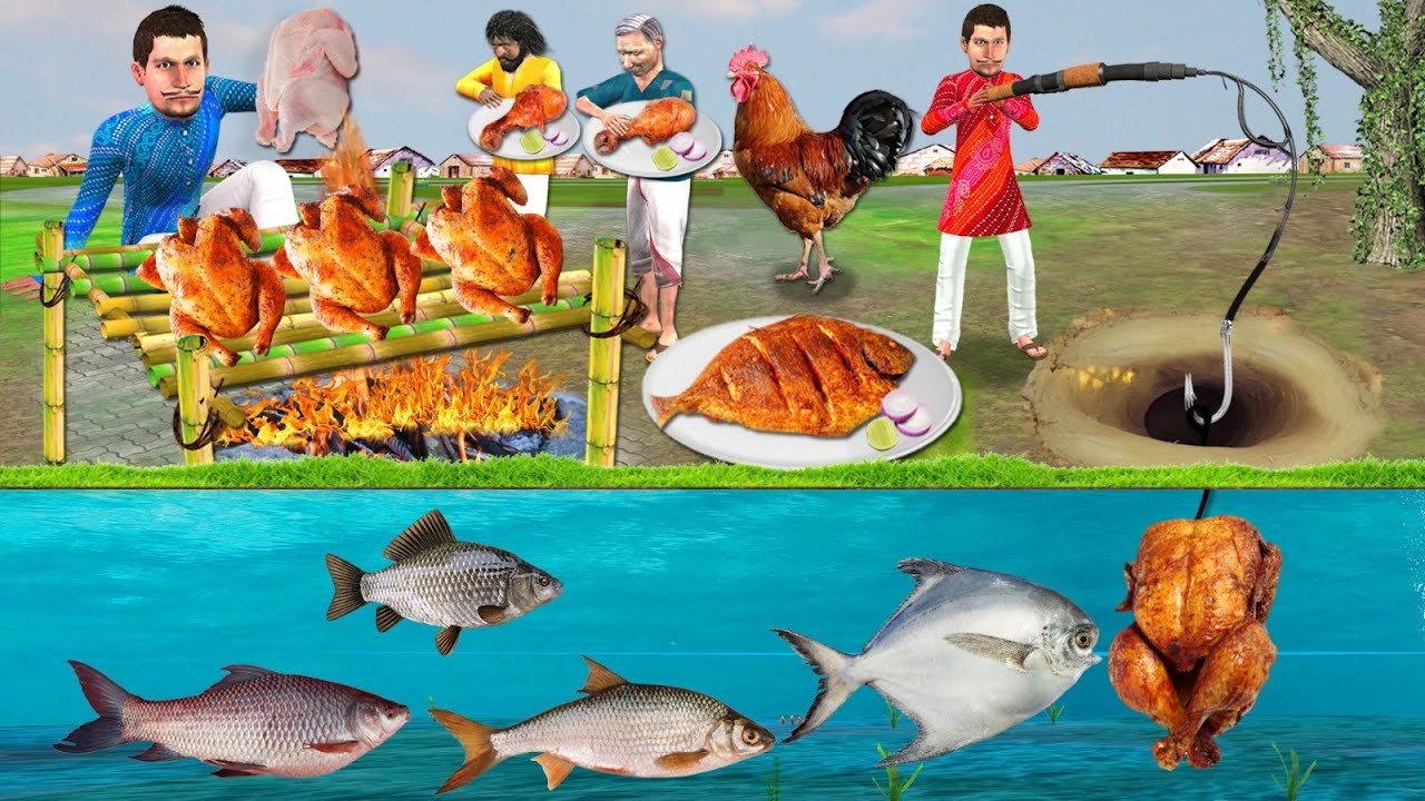 Underground Fish Catching With Bamboo Chicken Fish Fry Street Food ...