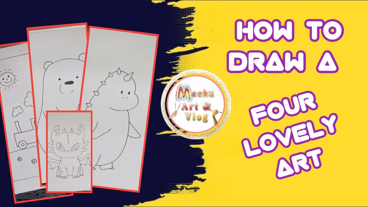 How to drow a four lovely Drowing for kids. MEEKU ART. - YouTube