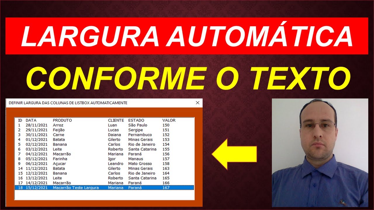 Definir Largura Das Colunas De Listbox Excel Vba Automaticamente De Acordo Com Texto Youtube