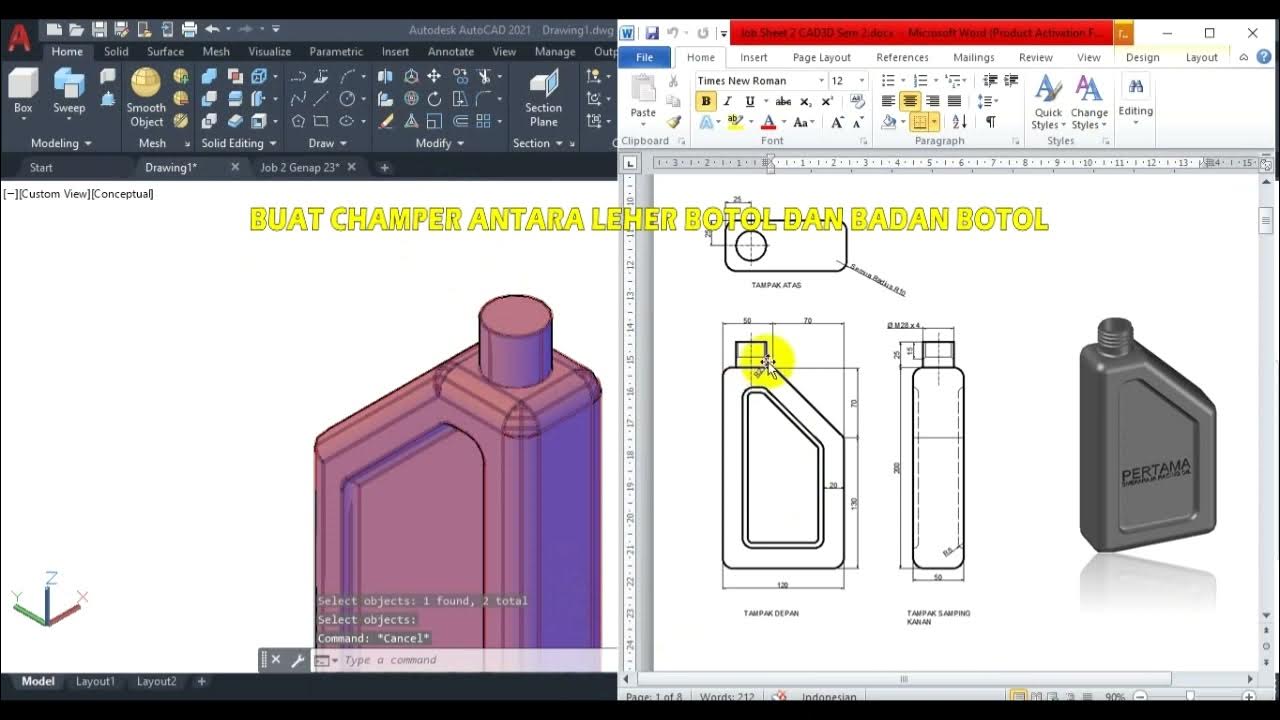Membuat desain botol 3D di AutoCAD - YouTube