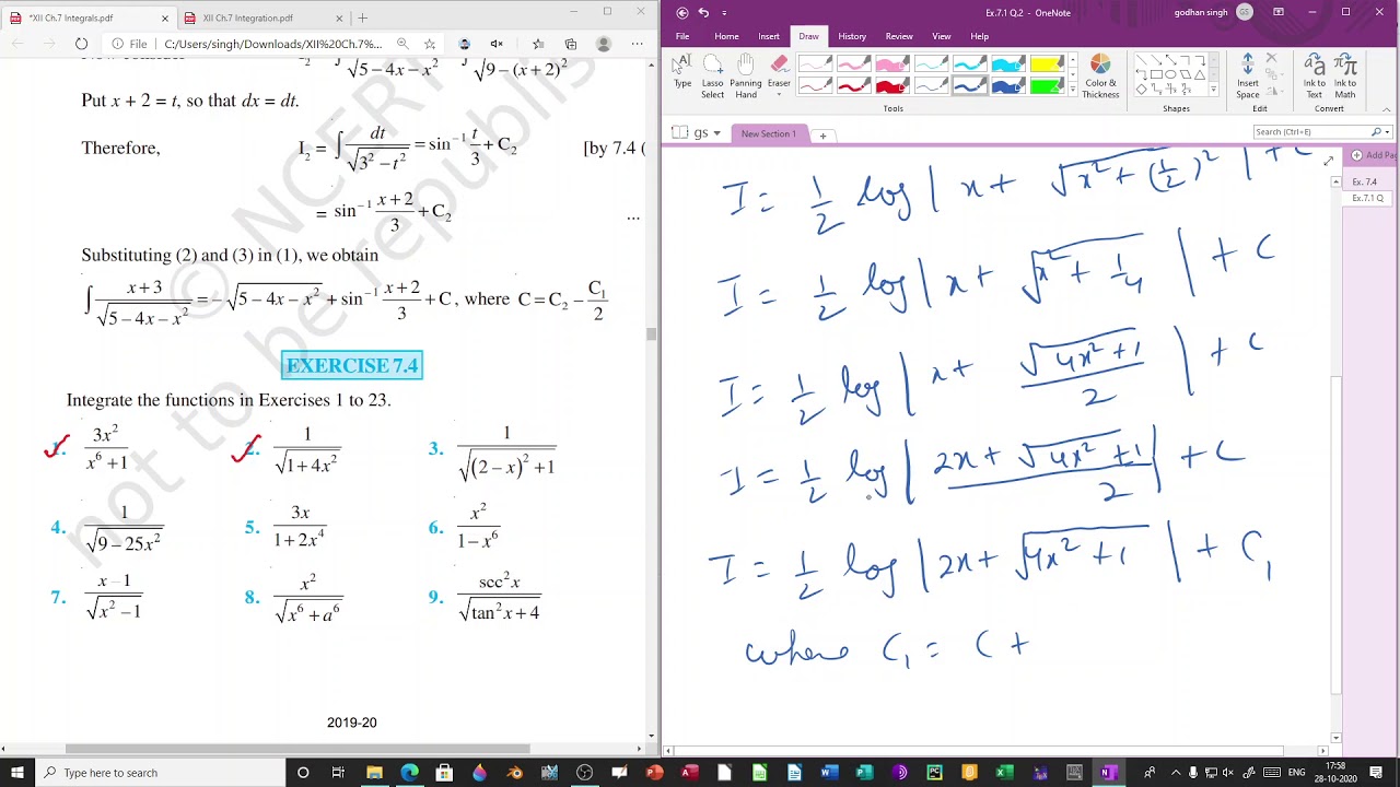 XII Integrals of Some Particular Functions Ex 7. 4 Q. 1 - Q. 9 - YouTube