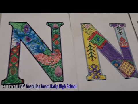 Students from Ahi Evren Girls' Anatolian Imam Hatip High School are drawing the project letters.