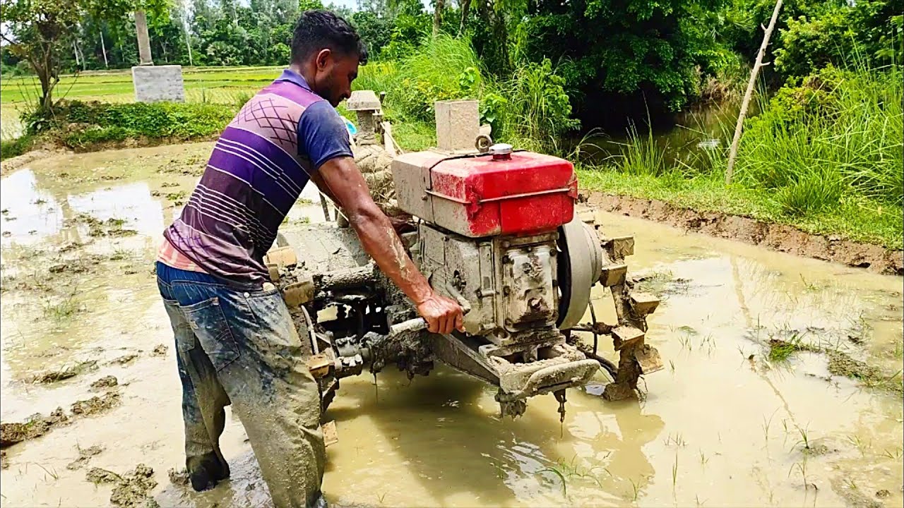 Modern Machines, Plowing with Power Tiller & Leveling Land with Hand ...