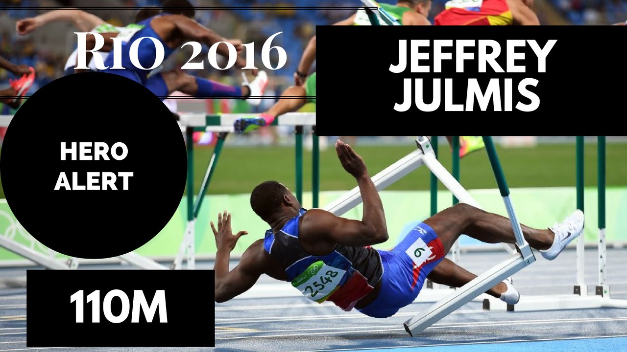 Haitian hurdler Jeffrey Julmis wipes out on hurdle | 110 m hurdles Rio ...