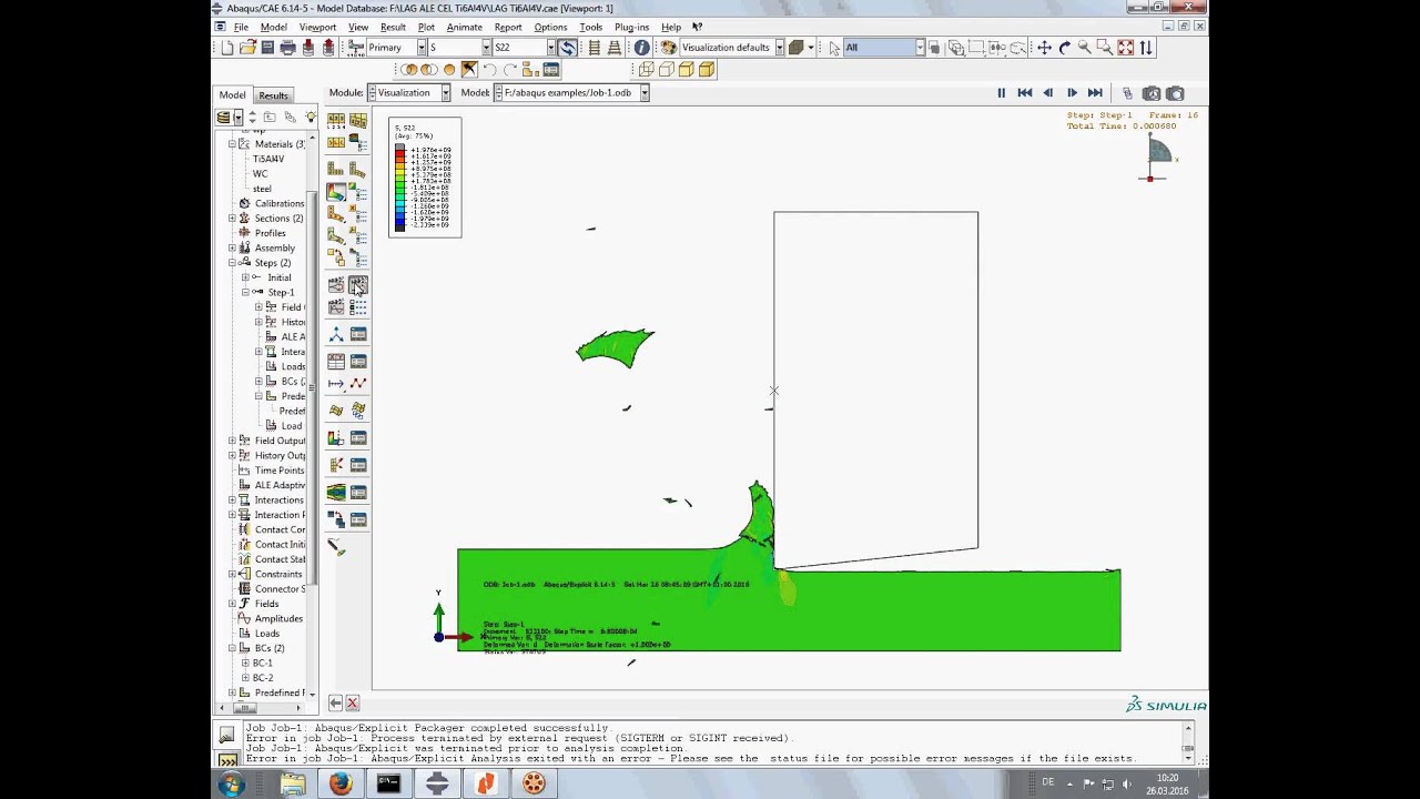 Abaqus explicit Lagrange formulation LAG cutting of Ti6Al4V - YouTube