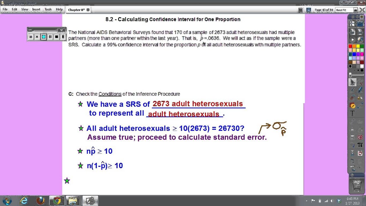 Chapter 8, Lesson #4 Calculating CI's for one proportion - YouTube