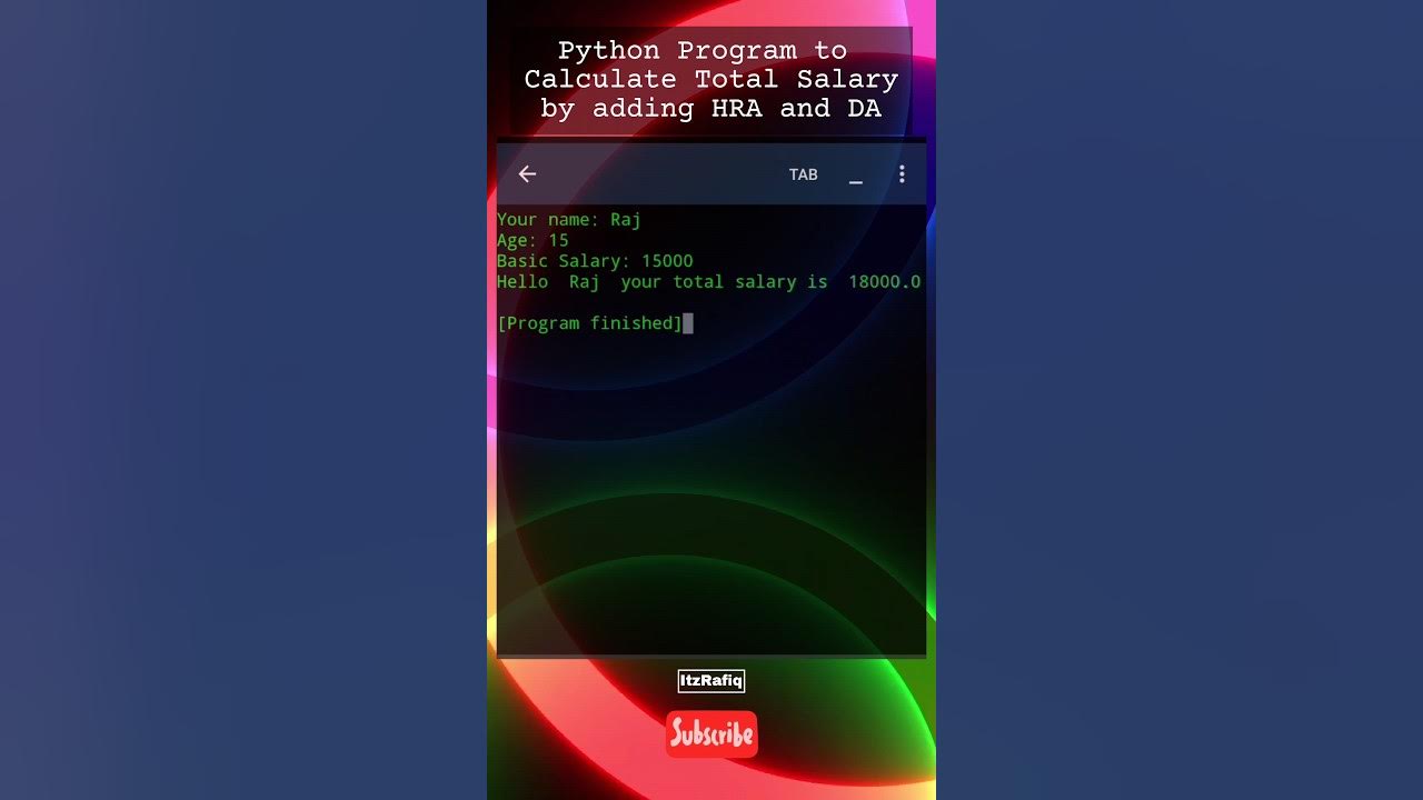 Python Program To Calculate Total Salary By Adding Hra And Da Itzrafiq Coding Python Class8