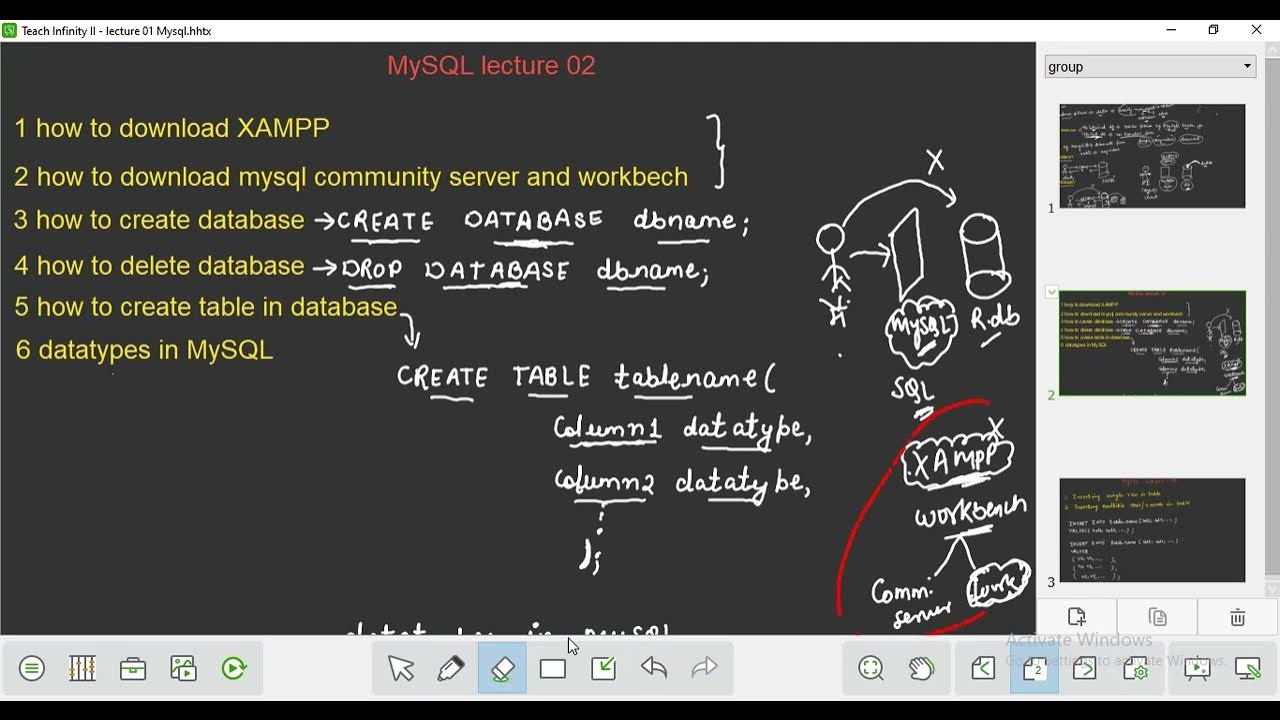 MySQL lecture 02| install XAMPP, workbench | create database | create table | datatypes # ...