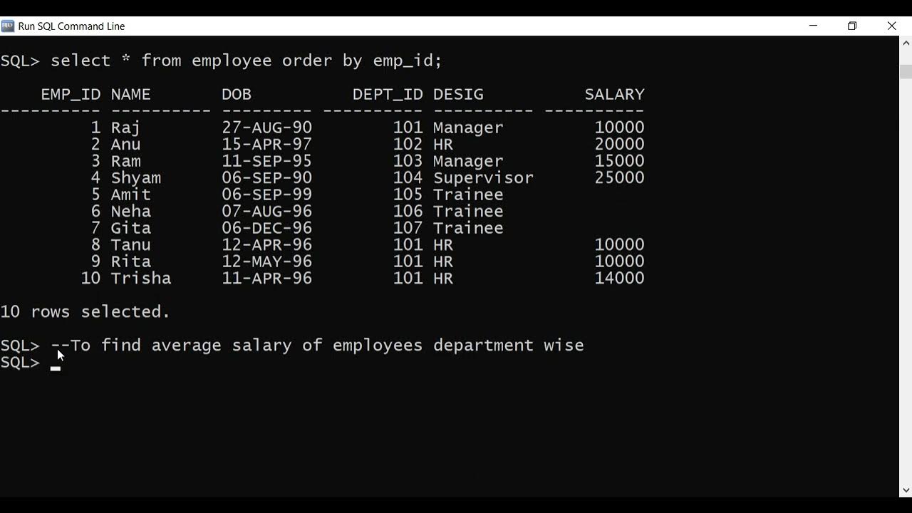 SQL command to find average salary department wise| Aggregate function AVG - YouTube