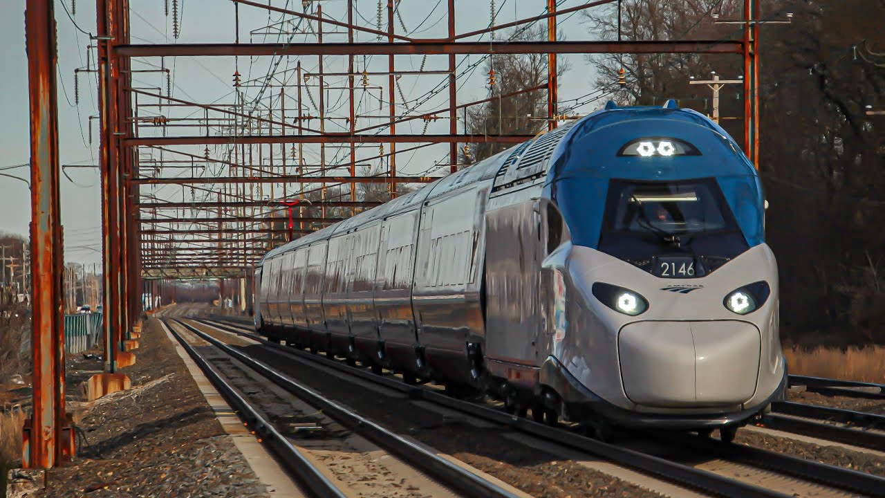 Amtrak 845 (TS8) heading south through Croyden back to Philadelphia! 3 ...