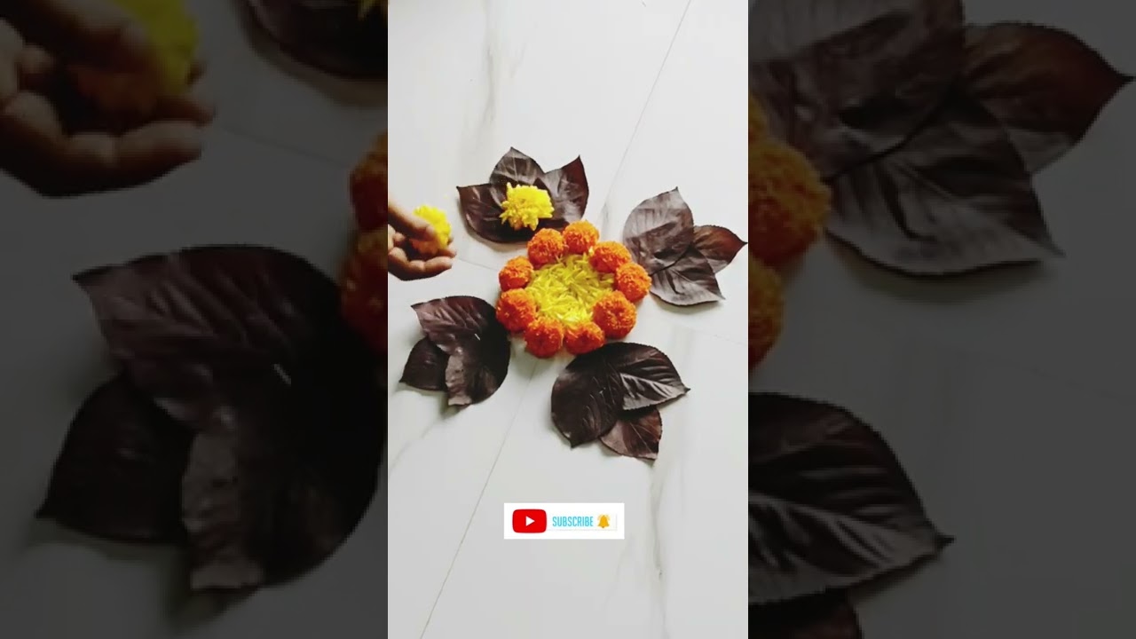 How to make easy rangoli with leaves and flowers | Diwali rangoli ...