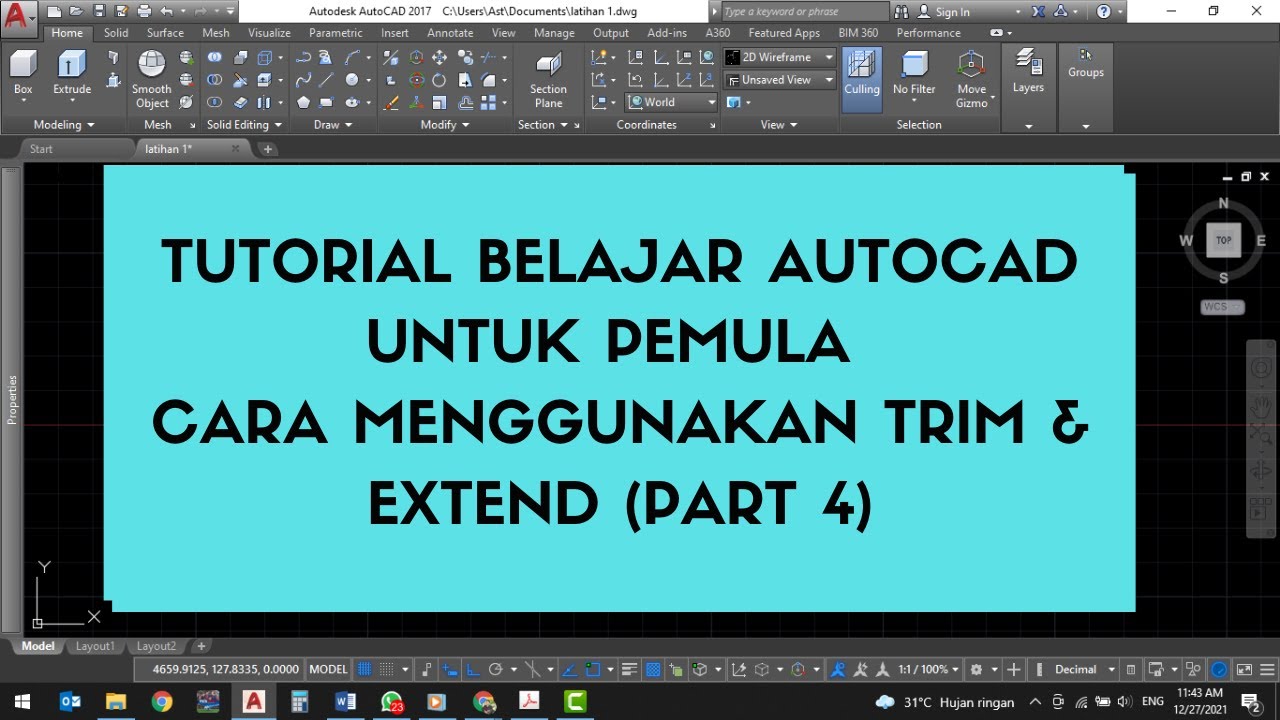 Tutorial Autocad 2d pemula dengan cepat, cara menggunakan Trim dan ...