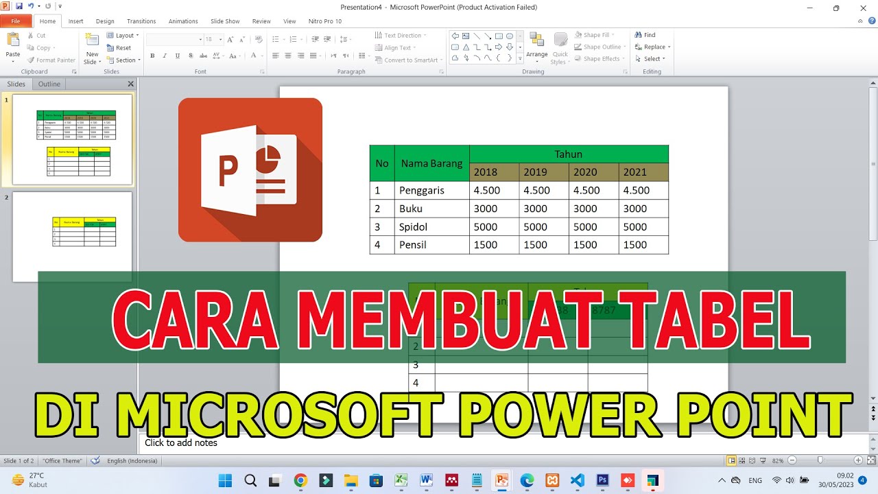 Cara membuat tabel di microsoft power point 2010,2013 - YouTube