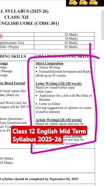 class 12 english mid term syllabus 2025-26 /english midterm exam ...