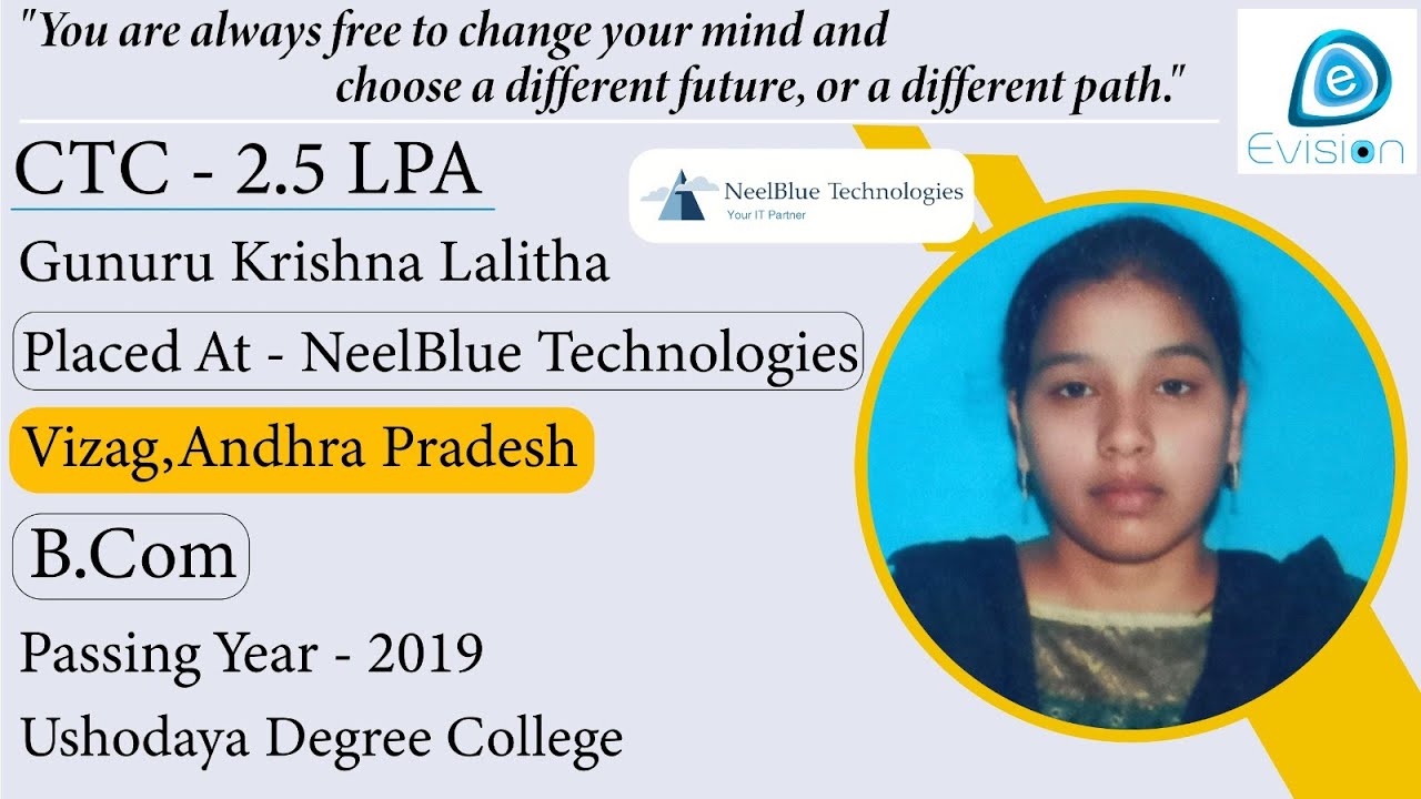Congrats, Lalitha |Selected in NeelBlue Technologies| 2.5 LPA |B.Com ...