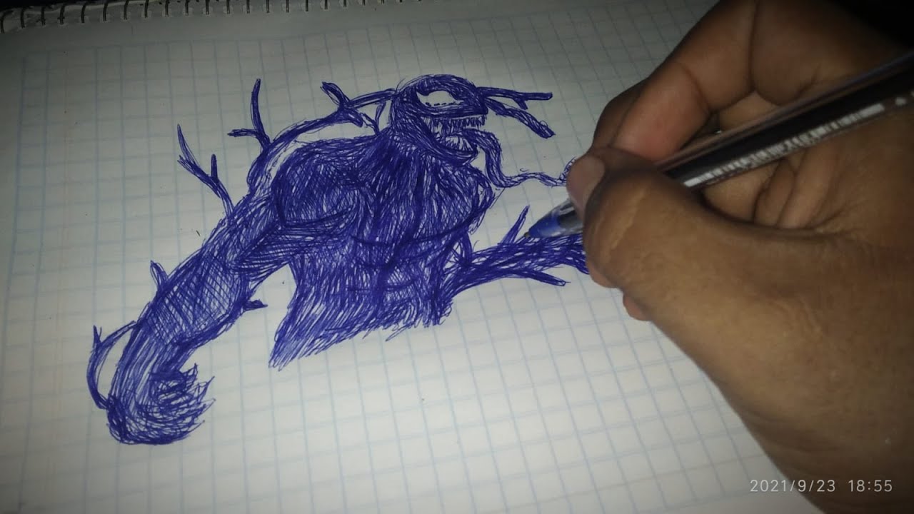 Dibujando Venom Con Solo Una Pluma Youtube