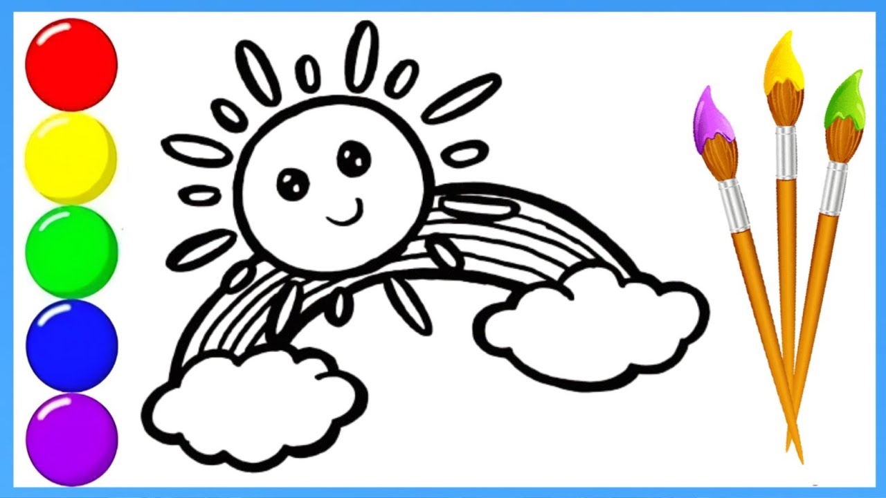 How to draw sun with rainbow | painting and coloring for kids, toddlers ...