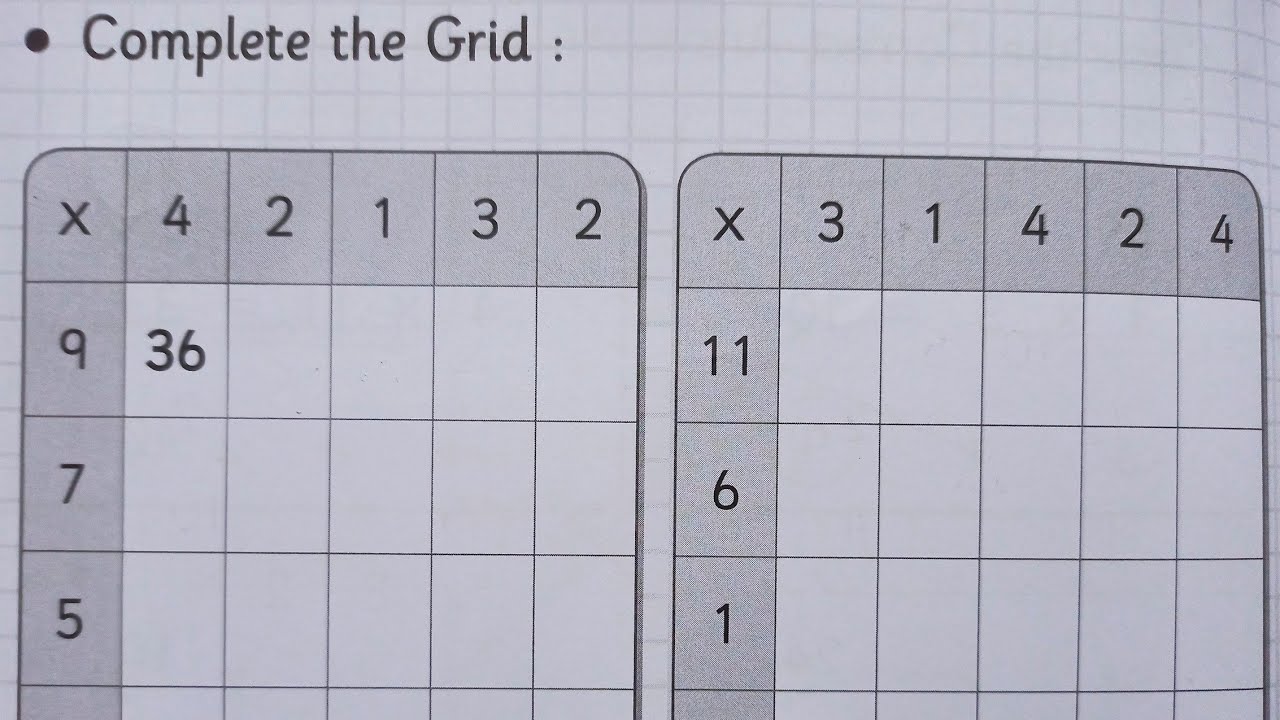 Complete the Grid | Std 1st | Table of 1-4 Tables | Tick Tock Tables ...