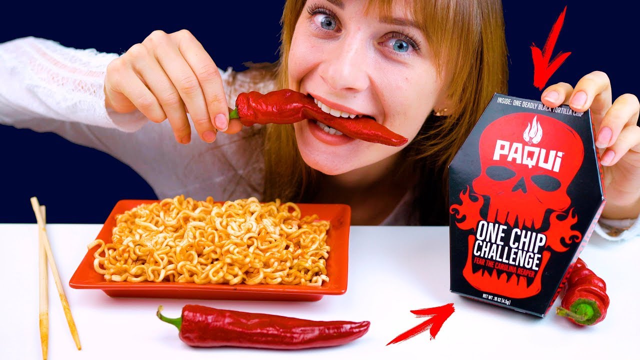ASMR ONE CHIP CHALLENGE & 10X NUCLEAR FIRE NOODLES EATING SOUNDS ...