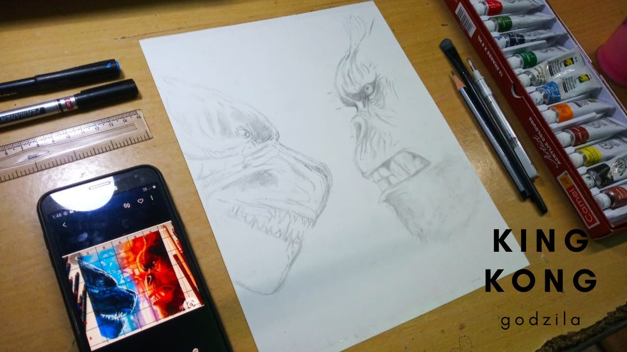 New Outline Drawing[ King Kong V/S Godzilla] Part-1 - YouTube