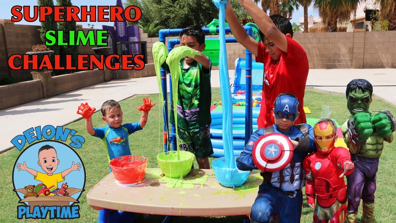 Pretend Play Superhero slime and Gelli baff challenges | DIY slime ...