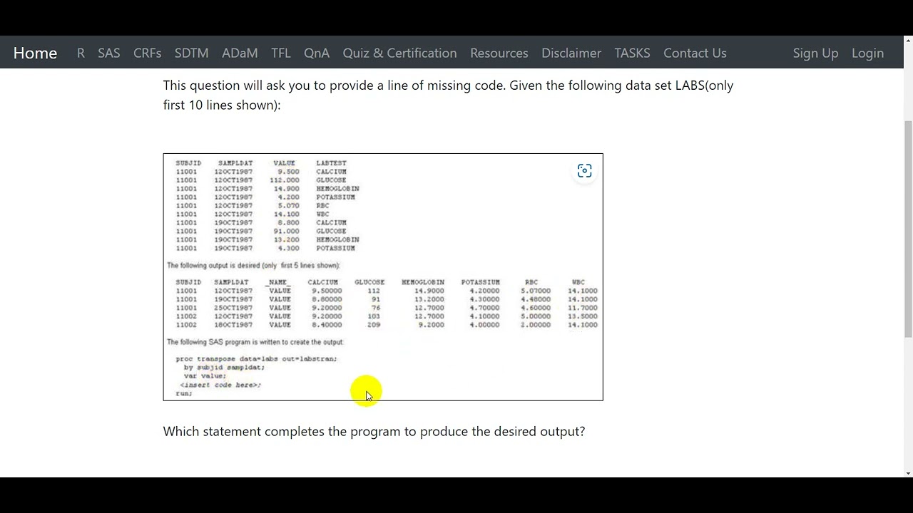 ID labtest - proc transpose: Sample question for Clinical Trials ...